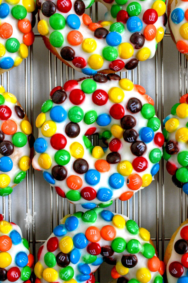 Mini M&M Cake Donuts - My Messy Kitchen